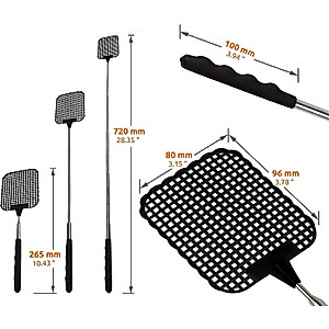2PCS Telescopic Fly Swatters, Durable Plastic Fly Swatter Heavy Duty Set, Telescopic Flyswatter with Stainless Steel Handle 26cm - 72cm