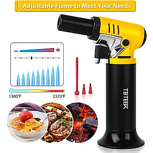 TBTEEK Butane Torch with Fuel Gauge, One-hand Operation Kitchen Torch Lighter with Adjustable Flame for BBQ, Baking, Brulee Creme, Crafts and Soldering(Butane Gas Not Included)