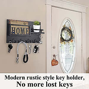 WYTAOHZL Key Holder for Wall Mail Organizer Shelf 4 Double Key Hooks Decorative Black Key and Mail Rack Mail Key Holder for Wall Metal Home Stylish Design 14.6"x8.7"x2.6"
