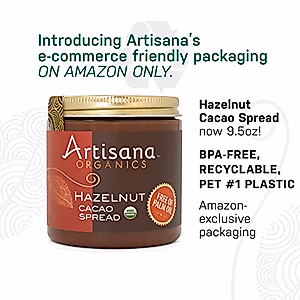 Artisana Organics Hazelnut Cacao Spread, 9.5 oz | No Palm Oil, Sweetened with Coconut Sugar