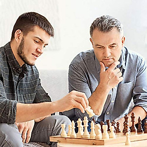 ASNEY Upgraded Magnetic Chess Set, 15" Tournament Staunton Wooden Chess Board Game Set with Crafted Chesspiece & Storage Slots for Kids Adult, Includes Extra Kings, Queens & Carry Bag (15“)