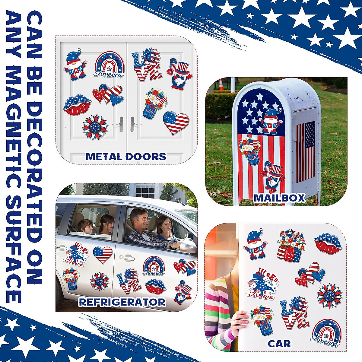 12 Pcs 4th of July Refrigerator Magnets Patriotic Magnets Decorations Independence Day Gnome Magnet USA Flag Decorative Magnetic Stickers for Fridge Metal Door Mailbox Locker Cabinets Decor
