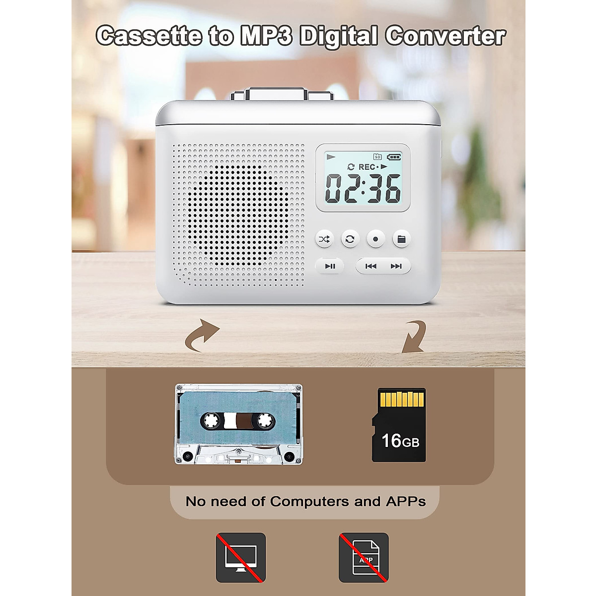 Portable Walkman Cassette Player: with 16GB SD Card Vintage Cassette ...