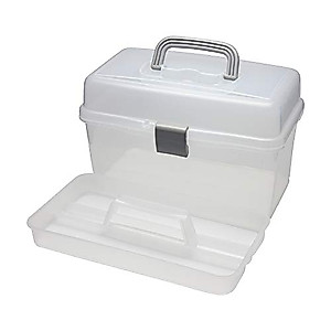 BangQiao Multipurpsoe Plastic Art Craft Storage Container Box Case with Handle and Removable Tray, Clear&Gray