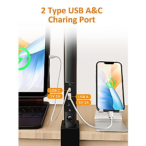 Desk Lamp for Home Office, Eye-Caring LED Desk Lamp with USB C+A Charging Port, Architect Desk Light 5 Lighting 5 Brightness, Flexible Gooseneck Clamp for Reading Study