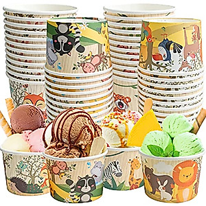 CIEOVO 48 Packs 9 oz Jungle Animals Party Paper Ice Cream Cups Disposable Jungle Safari Bowls Snack Cups Containers Dessert Bowls for Jungle Theme Birthday Wedding Baby Shower Party Decoration