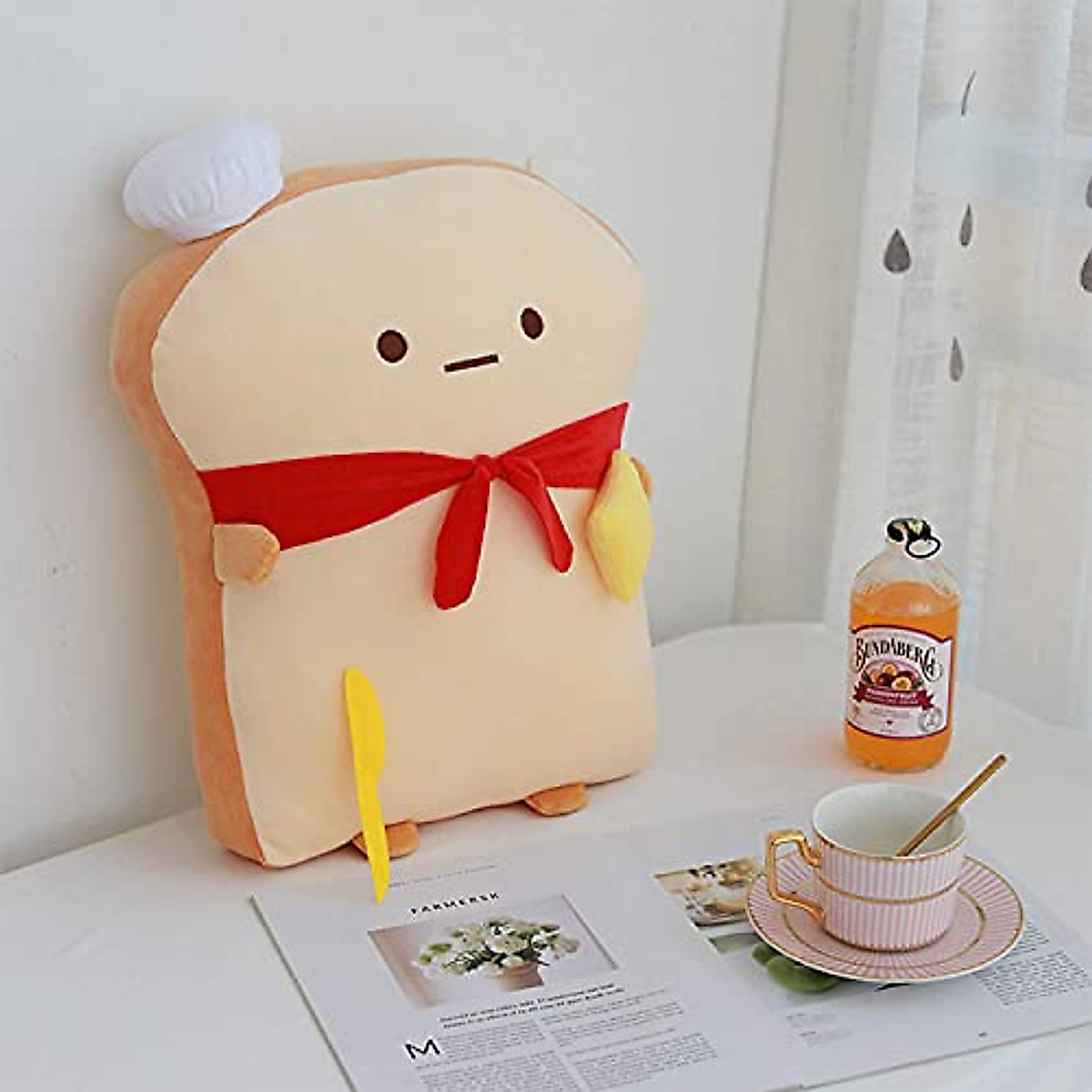 ARELUX Funny Toast Sliced Bread Pillow,Bread Shape Plush Hugging Pillow with Red Scarf,Soft Toast Food Sofa Cushion for Home Decor,Plush Toy Gifts for Kids Birthday(17.7'')