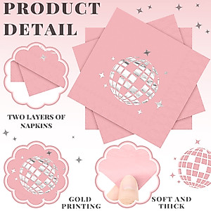 Geyoga 120 Sheets 70s Pink Disco Party Napkins Stylish Disposable 80s 90s Party Supplies Disco Ball Napkins Paper for Engagement Birthday Graduation Baby Shower Bachelorette Hip Hop Party Decorations