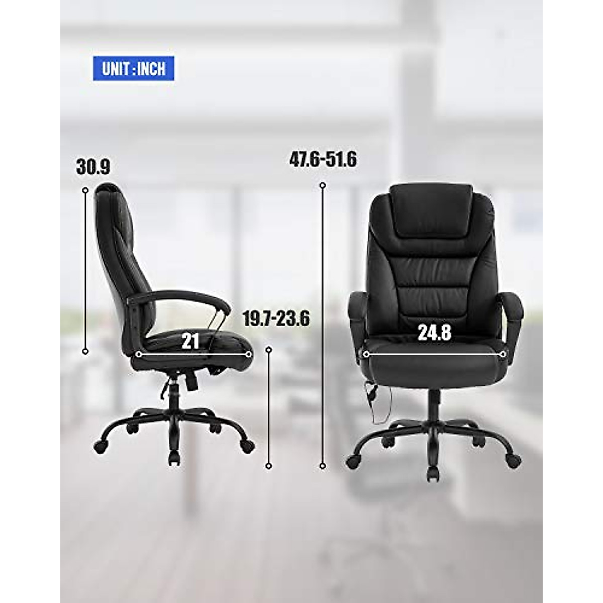 Big and Tall 500lbs Wide Seat Ergonomic Desk Chair with Lumbar Support Arms Headrest Massage Office Chair Rolling Swivel PU Leather Task Computer Chair for Adults,Black