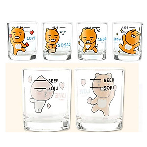 KAKAOFRIENDS Imotion Soju Clear Glasses For Alcohol Drinks Set of 4(soju glass 소주잔), Soju Shot Glasses Set Character Glass, For Party Dishwasher Safe Clarity Glassware