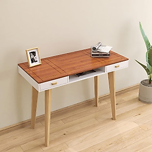 Brefhome Solid Wood Office Desk with 2 Drawers and Opening Storage Cube, Modern Standing Home Computer Desk for Women, 42.5 Inch Sturdy Writing Desk for Small Work Space, Bedroom