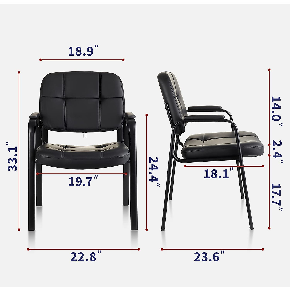 CLATINA Office Reception Guest Chair with Bonded Leather Padded Arm Rest Ergonomic Guest Chair for Waiting Room Conference Desk Black 2 Pack