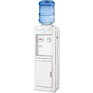 Water Cooler Dispenser 3-5 Gallon Bottles,Top Loading Hot & Cold Water Dispenser, Child Safety Lock Water Cooler for Indoor Home Office Use with Storage Cabinet, White