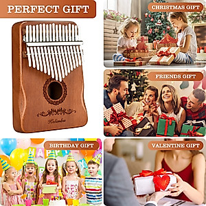 Kalimba Thumb Piano 17 Keys, Finger Piano Musical Instruments, Mbira Music Kids Gifts Adult Beginners Hand Pianos Brown