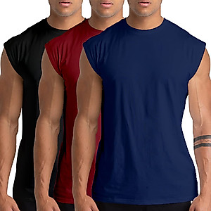 Holure 3 Pack Men's Gym Tank Tops Workout Sleeveless T-Shirts Athletic Muscle Tank Training Bodybuilding ShirtsBlack/Navy/Red XL