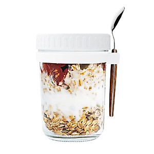 Mason Jar Oameal Container, Overnight Oats Jar With Lid And Spoon, Food Containers/Jars/Canning (Grey)