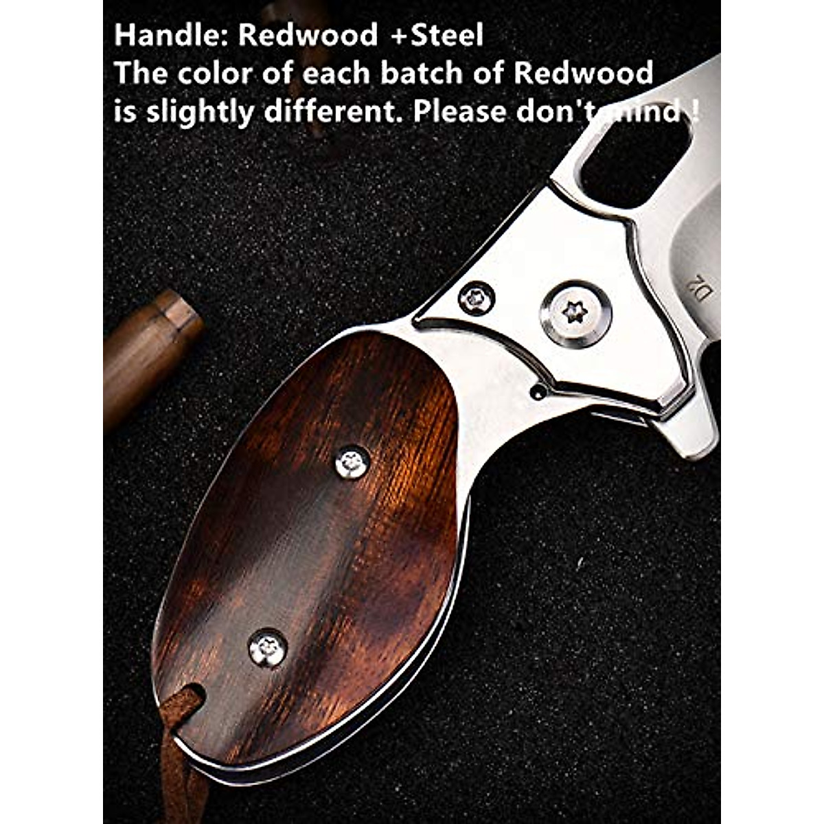 Small Folding Knife Pocket Knife Knives Redwood Handle D2 Sharp Blade - Pocket Knife for Men - Best Partner for Camping Hunting Fishing - EDC and Outdoor Gear - Birthday Christmas Gifts