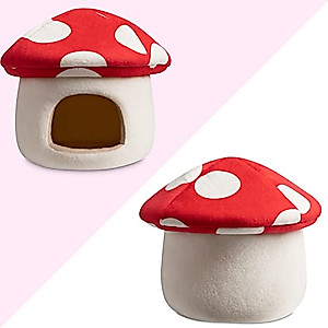 PAPITLULU Pet Bed Small Animals Bed Dutch Pig Hamster Nest Hedgehog Rat Chinchilla Guinea Habitat Mini House, Red Mushroom, S