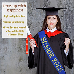 8 Pack Senior 2025 Sash, Gold Glitter Royal Blue Satin Finally Graduated Senior Cheerleader Sashes for Class of 2025 Graduation Party Supplies