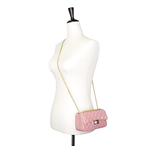 Olivia Miller Women's Fashion Finn PVC Jelly Pink Gradient Pattern Small Crossbody Bag w Convertible Strap, Evening Everyday Casual Work Purse Handbag