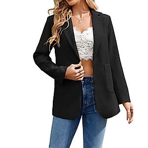 Cnkwei Womens Casual Blazers Open Front Long Sleeve Lapel Collar Work Office Jacket Black