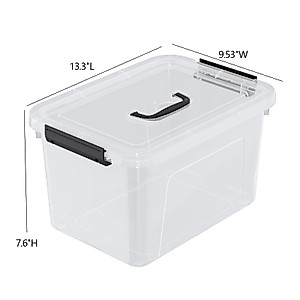 Jandson 4 Packs Plastic Storage Box with Handle, 10 L Clear Lidded Organizer Bin