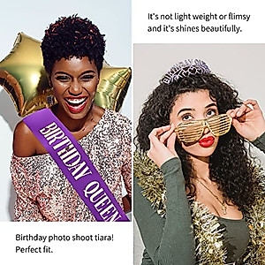 CIEHER Purple Birthday Sash & Queen Crown Kit, Purple Birthday Decorations, Purple Crown, Purple Tiara, Birthday Crowns for Women Girls, Purple Birthday Crown, Birthday Sash and Tiara for Women, Purple Birthday Gifts for Women, Purple Happy Birthday,Birth