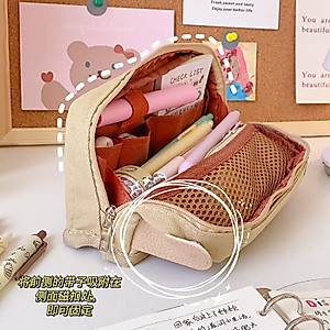 MOMEITU Kawaii Pencil case Japanese Large-Capacity Girl ins Cute Stationery Pencil case(Khaki)
