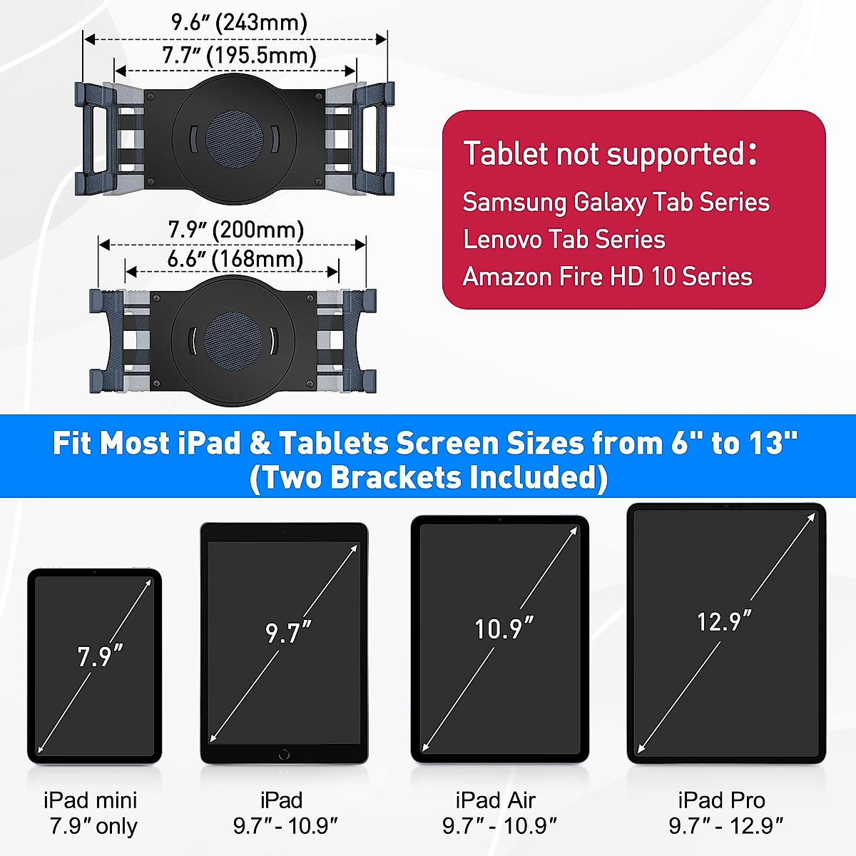 AboveTEK Universal Magnetic iPad Wall Mount, Swivel Holder, 360° Rotating Clamp Fits 6-13" Display Tablets, Strong Attach to Metal Surface on Cabinet Whiteboard Kitchen Fridge Steel Car Chasis