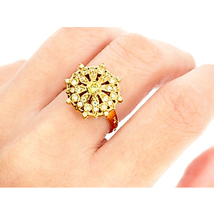 ETHNIQ Felicia Collection Statement Ring Floral Design 22K Gold Plated adorned with Yellow Sapphire Cubic Zirconia Gift Ideas for All occasions & Seasons Women's rings Size 10.25