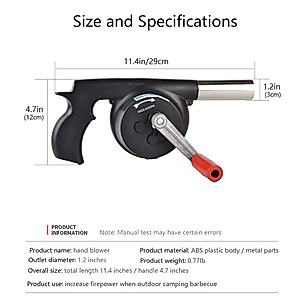 Sunglow Outdoor Cooking BBQ Fan Air Blower，Hand Crank Blowers， Barbecue Fire Bellows for Picnic Camping Stove Accessories