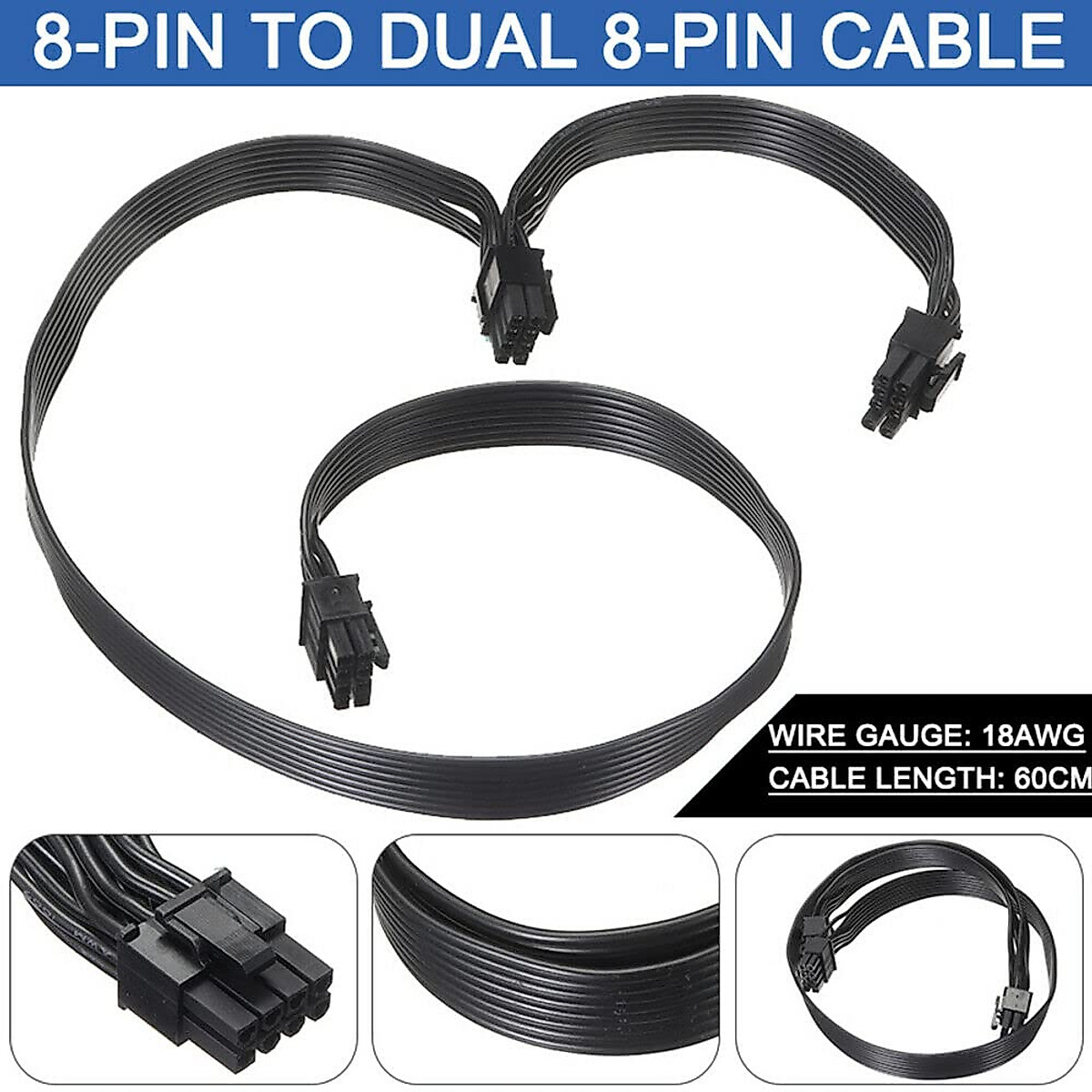 JINYI EPS 8 Pin Male to Dual PCIe 8 (6+2) Pin Male PCIE Cable, GPU Power Cable Replacement for Corsair CoolerMaster Thermaltake Modular Power Supply (25 + 9 inches)