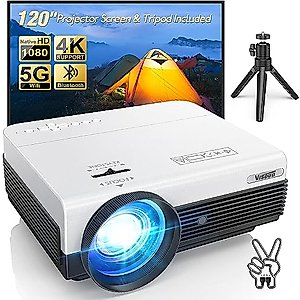 5G Projector with WiFi and Bluetooth,Native Full HD 1080P Outdoor Video Projector with 120'' Screen,12000L Movie Projector,4K & 300'' Display Support, Mini Projector Compatible w/TV Stick/Phone/PS5