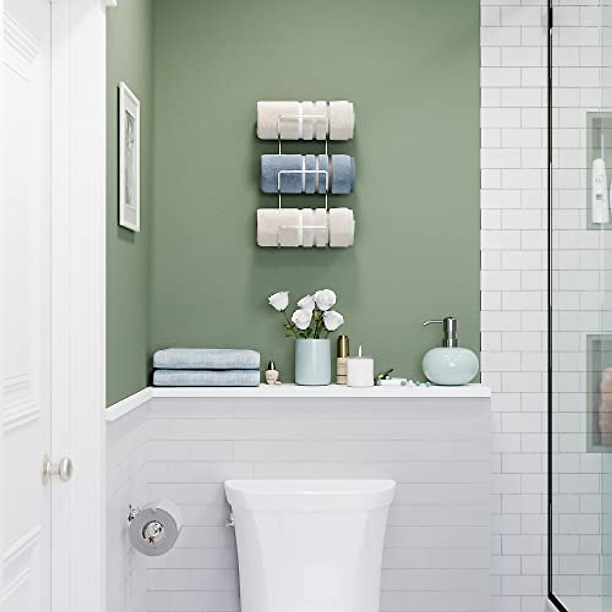 Wallniture Boto Bathroom Towel Rack Wall Mounted Bathroom Organizer, Bath Towel & Hand Towel Holder, 3 Sectional Bathroom Storage Rack Chrome Straight Shape