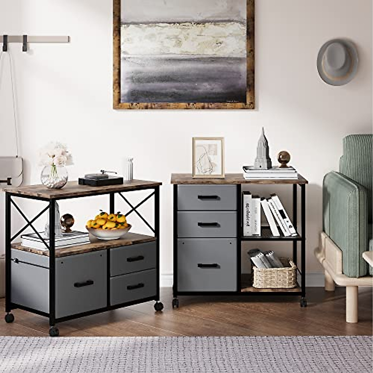 Alkmaar Lateral Rolling Filing Cabinet with 3 Drawer, Rustic Grey