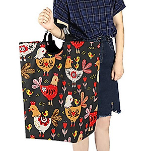 MOYYO Cute Rooster Chickens Laundry Basket Collapsible Laundry Hamper Fabric Laundry Bin Large Dirty Clothes Basket with Durable Handles for Kid Room Toy Bin Bathroom Clothing Organizer