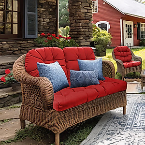 Olliwand Wicker Chair Cushions Set of 3. Anti-Slip/Waterproof Patio Furniture Chair Cushions. Tufted Outdoor Furniture Cushions 5 Inch Extra Thick. (Red, 44x19)