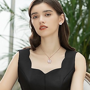 EleQueen Rose Flower Necklace Earrings Bracelet Set 14K White Rose Gold Plated Hypoallergenic Jewelry Sets Gift for Women Girls