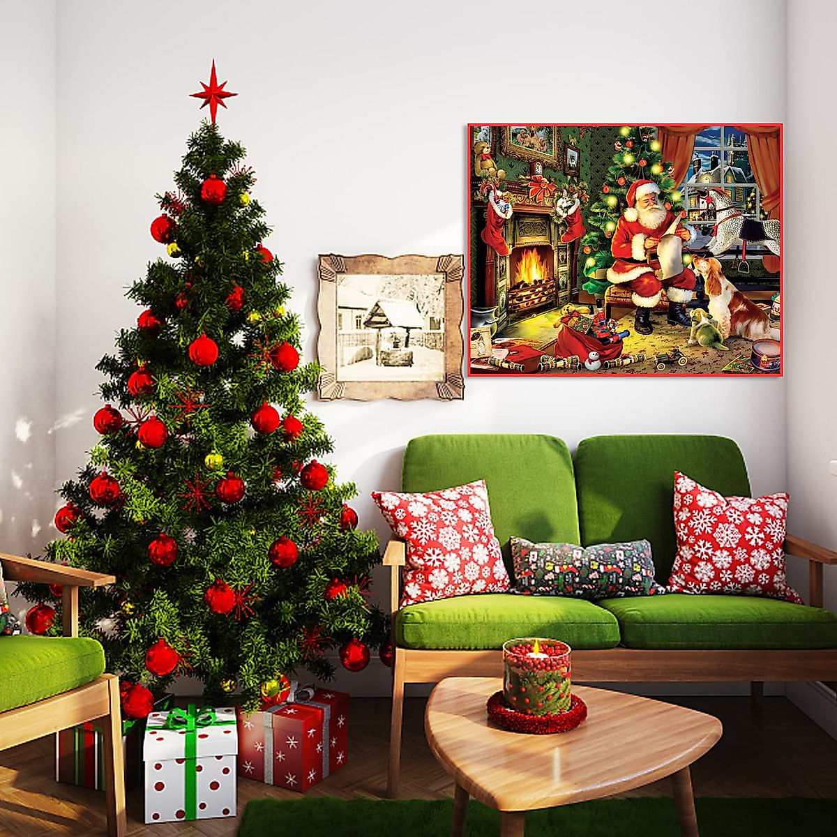 GESOON Christmas Large Diamond Painting Kits for Adults Beginner,5D DIY Diamond Art Paint with Santa and Gift List Round Full Drill for Home Wall Decor Gift 28x16 inch Red