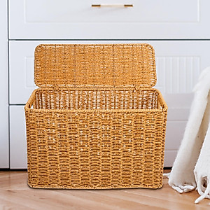 jojofuny Wicker Storage Baskets with Lids, Rattan Magazine Holder, Weave Sundries Basket, Woven Storage Container, for Storage, Living Room, Toy Organizing
