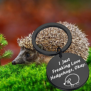 BEKECH Hedgehog Keychain Hedgehog Lover Gift I Just Freaking Love Hedgehogs OKay Keychain Cute Animal Hedgehog Gift for Women Hog Mom Gift (black)