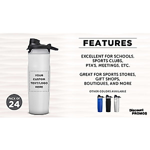 DISCOUNT PROMOS Custom Juno Water Bottles with Flip Lid 20 oz. Set of 24, Personalized Bulk Pack - Reusable, Great for Gym, Hiking, Cycling and for School - White