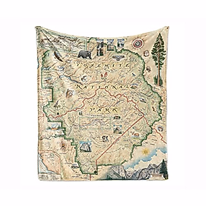 Yosemite National Park Map Fleece Blanket - Hand-Drawn Original Art - Soft, Cozy, and Warm Throw Blanket for Couch - Unique Gift - 58"x 50"