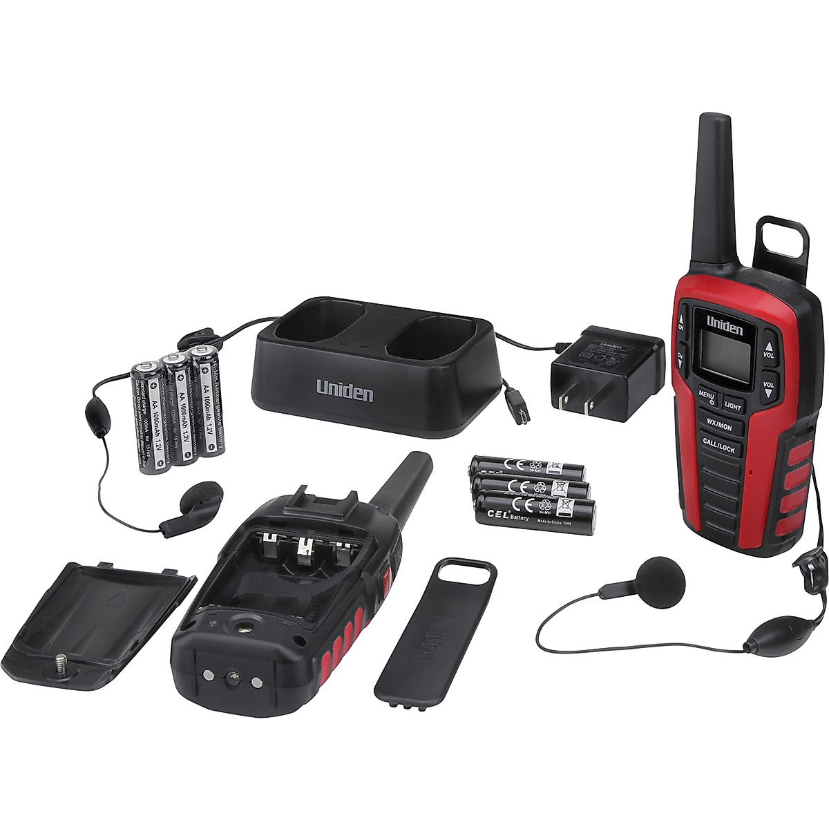 Uniden SX327-2CKHS Up to 32-Mile Range FRS Two-Way Radio Walkie Talkies, Dual Charging Cradle & 2 Headsets, Water Resistant, 22 Channels, 121 Privacy Codes, NOAA Weather + Alert, LED Flashlight