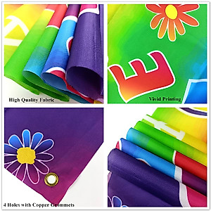 LOONELO Peace Groovy Love Backdrops Banner with 71x44 inch,60's Carnival Groovy Party Decoration Banner,Retro Hippie Boho Photography Background for Hippie Theme Groovy Party Decorations Rainbow