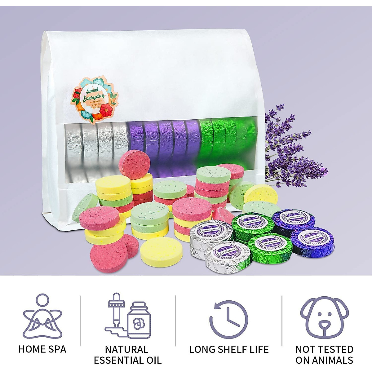 Shower Steamers Multi-Quantity Packed (45PCS) Women/Men Gift Set–Lavender, Verbena, Eucalyptus Aromatic Shower Bombs, Individually Wrapped Tablets for Mother's Day & Anniversaries