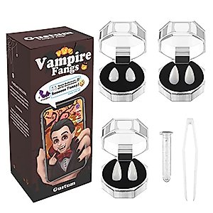 Gustum 3 Pairs Vampire Fangs Teeth with 1 Tube Teeth Pellets Adhesive Halloween Horror Party Cosplay Costumes Accessory Prop Decoration