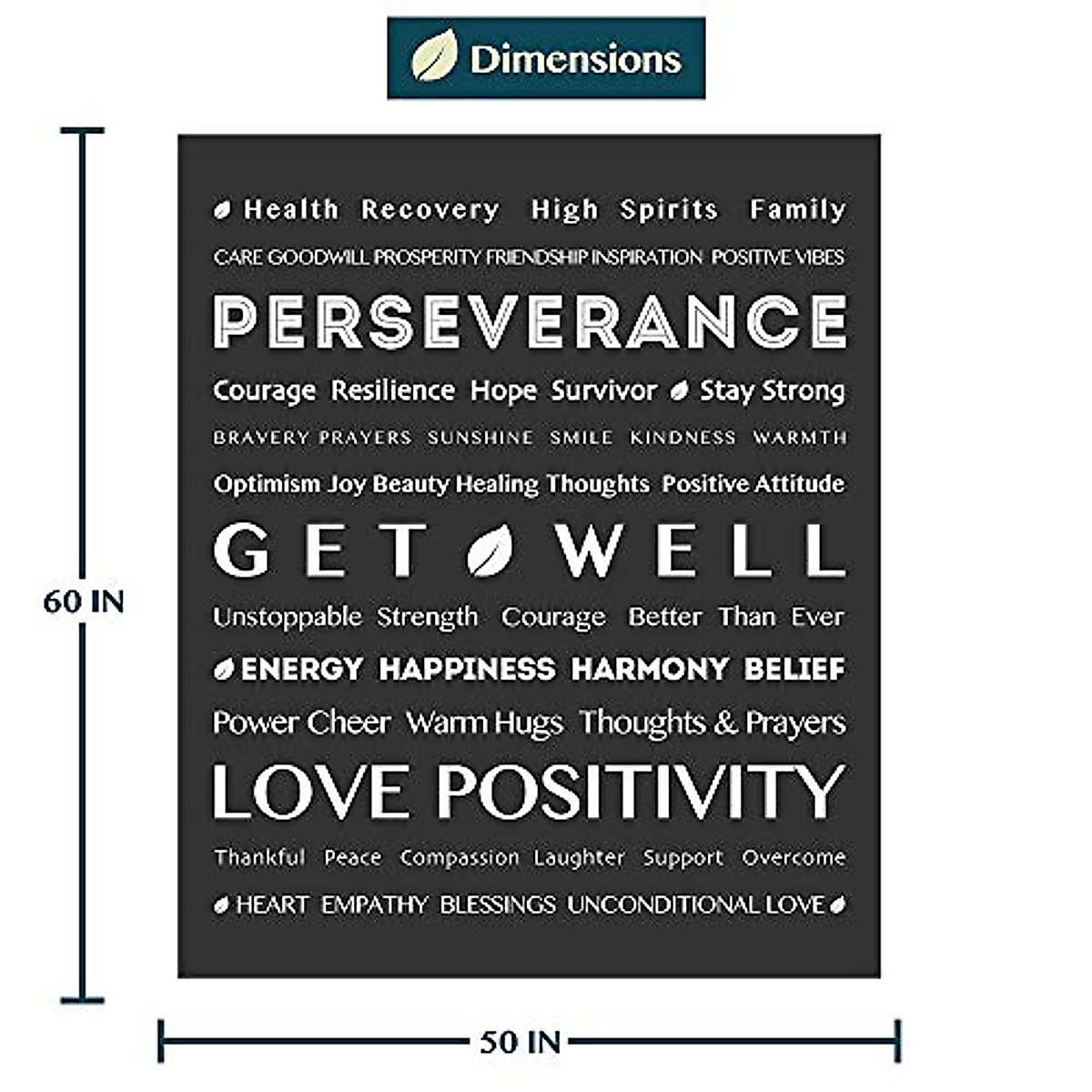 PAVILIA Healing Blanket, Get Well Soon Gift Blanket for Women, Men | Warm Hugs Inspirational Gift, Soft Fleece Throw with Positive Energy, Comfort, Love for Recovery (50x60, Grey Charcoal)