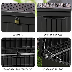 DRATO 230 Gallon Deck Box, Waterproof Resin Large Outdoor Storgae Box for Patio Furniture, Patio Cushions, Gardening Tools, Pool and Sports Supplies, Lockable (Black)