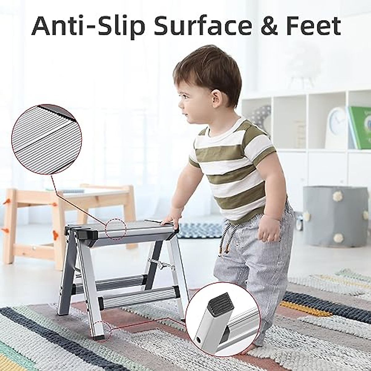 MTKOALA Folding Aluminum Step Stool - 400 lb Load Capacity - Foldable & Sturdy - Ideal for Adults, Kids, and Babies